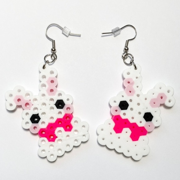 Jewelry | Valentines Day White Bunny With Ribbon Perler Bead Earrings ...